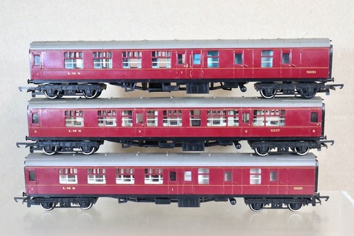 TRIANG HORNBY R422 R423 RAKE of 3 LMS MK1 3rd & 1st CLASS BRAKE COACH ...