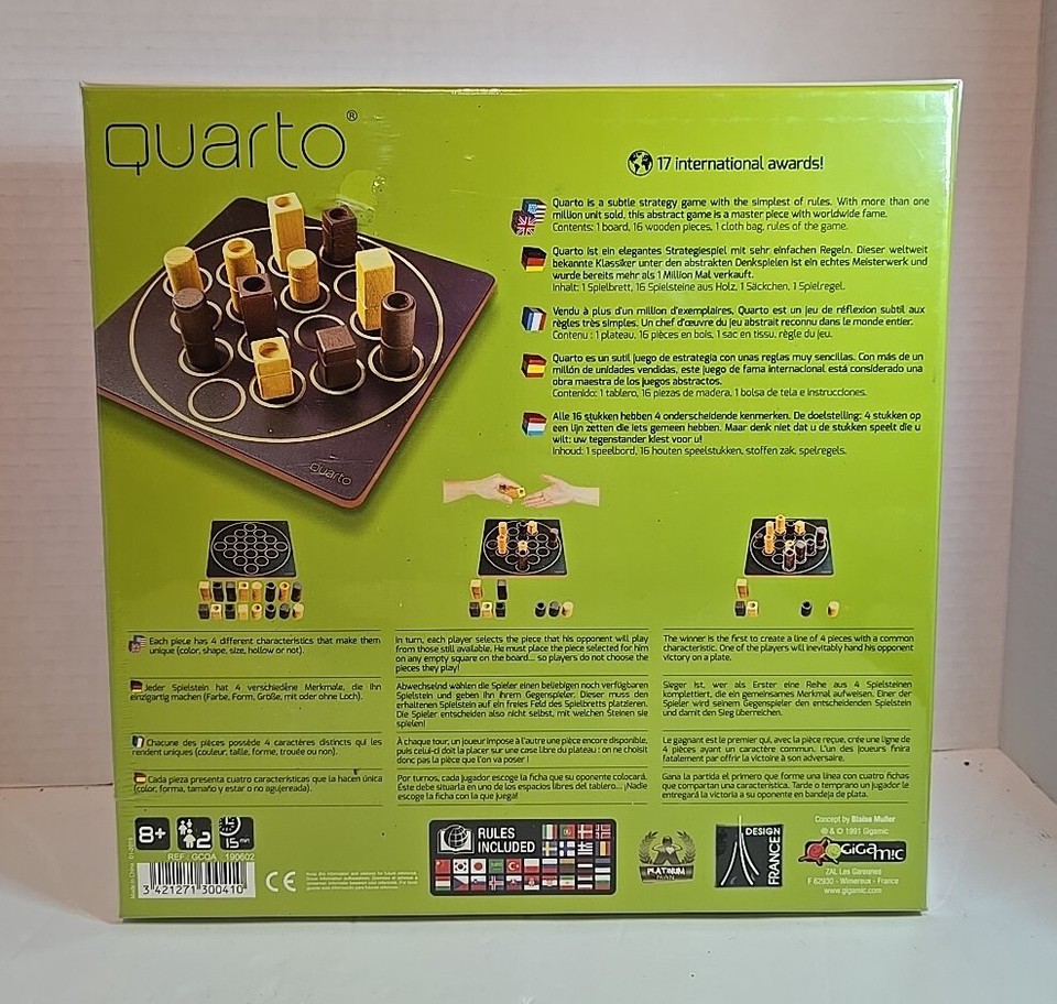 Quarto Board 2-person Game Night Strategy Family Award-Winning SEALED ...