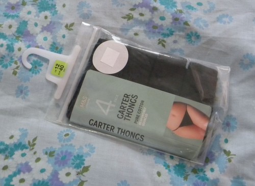 M&S Cotton Lycra 4 Pairs GARTER THONGS Knickers Size 12 Black | eBay UK