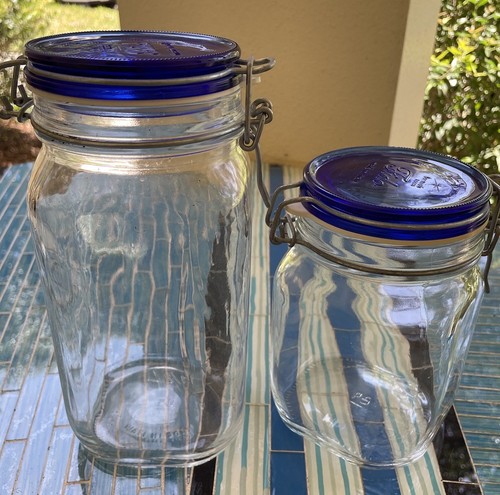 2 Bormioli Rocco Fido Square Glass Mason Jar with Cobalt Blue Lid 6.5 ...