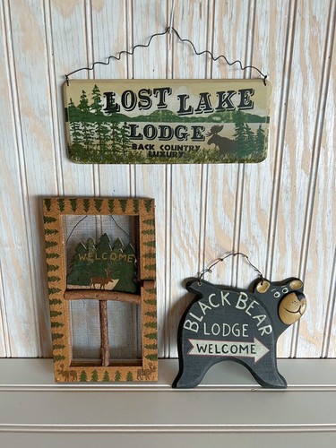 Cabin Lodge Decor Rustic Wood Sign Wall Hanging Lot of 3 | eBay