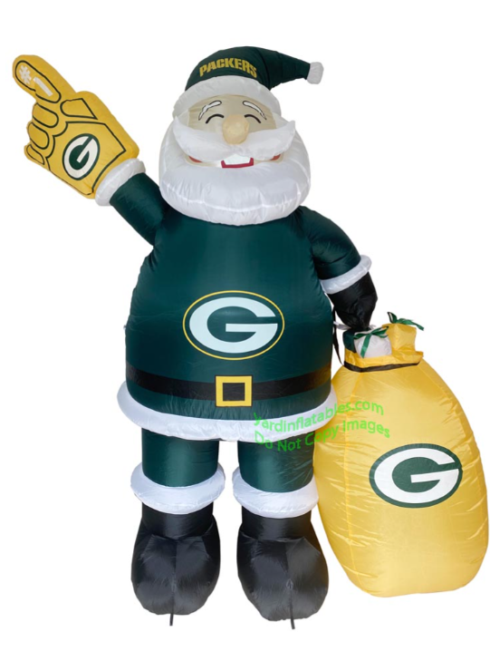 7' Air Blown LED Inflatable NFL Green Bay PACKERS Santa Claus Yard ...