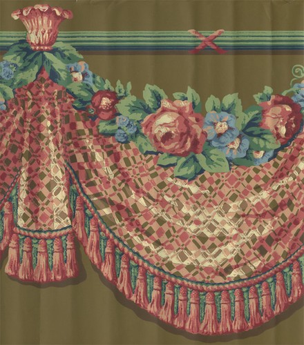 VICTORIAN RED, BLUE AND GREEN DRAPERY ROSE SWAG WALLPAPER BORDER | eBay