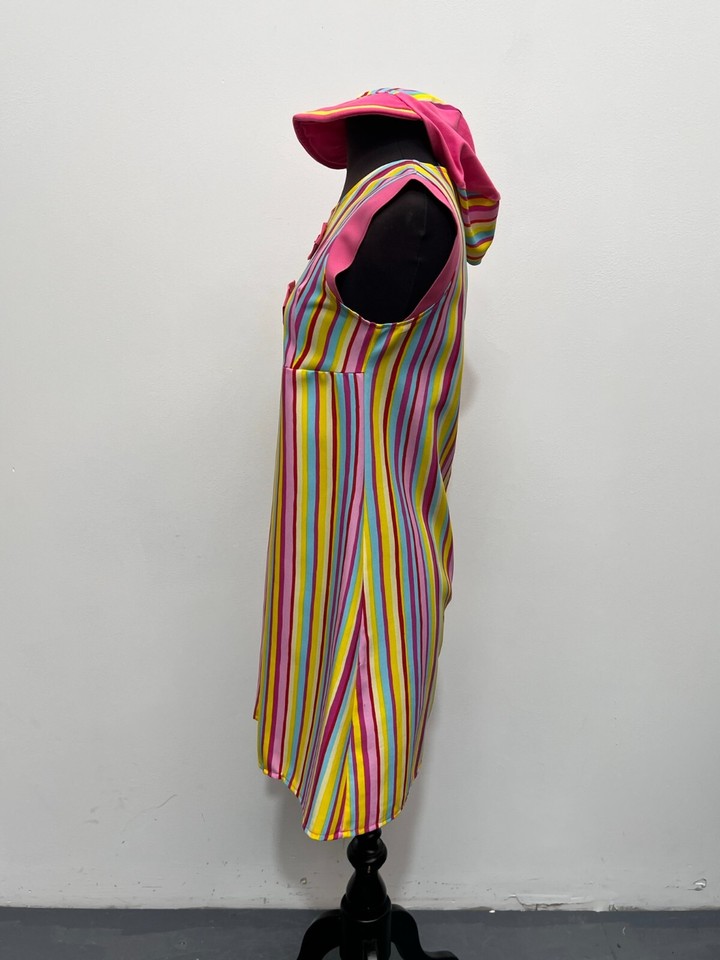 60s-70s Pink & rainbow striped mini dress size XS - Ex Hire Fancy Dress ...