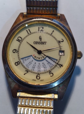 VINTAGE" CONSORT" CALENDER QUARTZ WRISTWATCH B27#K6 | eBay
