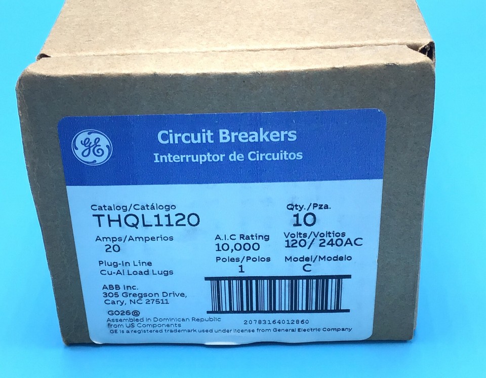 Lot of 10 New Circuit Breakers GE THQL1120 20 Amp 1 Pole 120/240V Plug ...