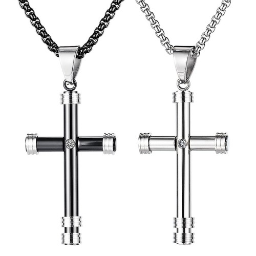 Men's CZ Christian Cross Crucifix Pendant Necklace Titanium Steel ...