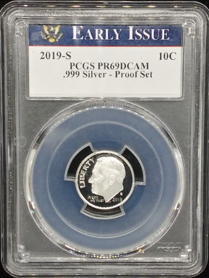 2019-S Proof Roosevelt Dime 10c Silver PCGS PR69 DCAM Early Issue Label ...