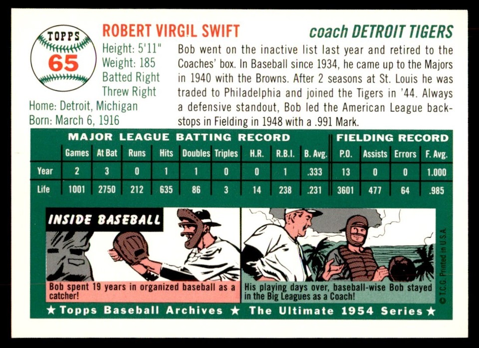 1994 Topps Archives 1954 Bob Swift Baseball Cards #65 | eBay
