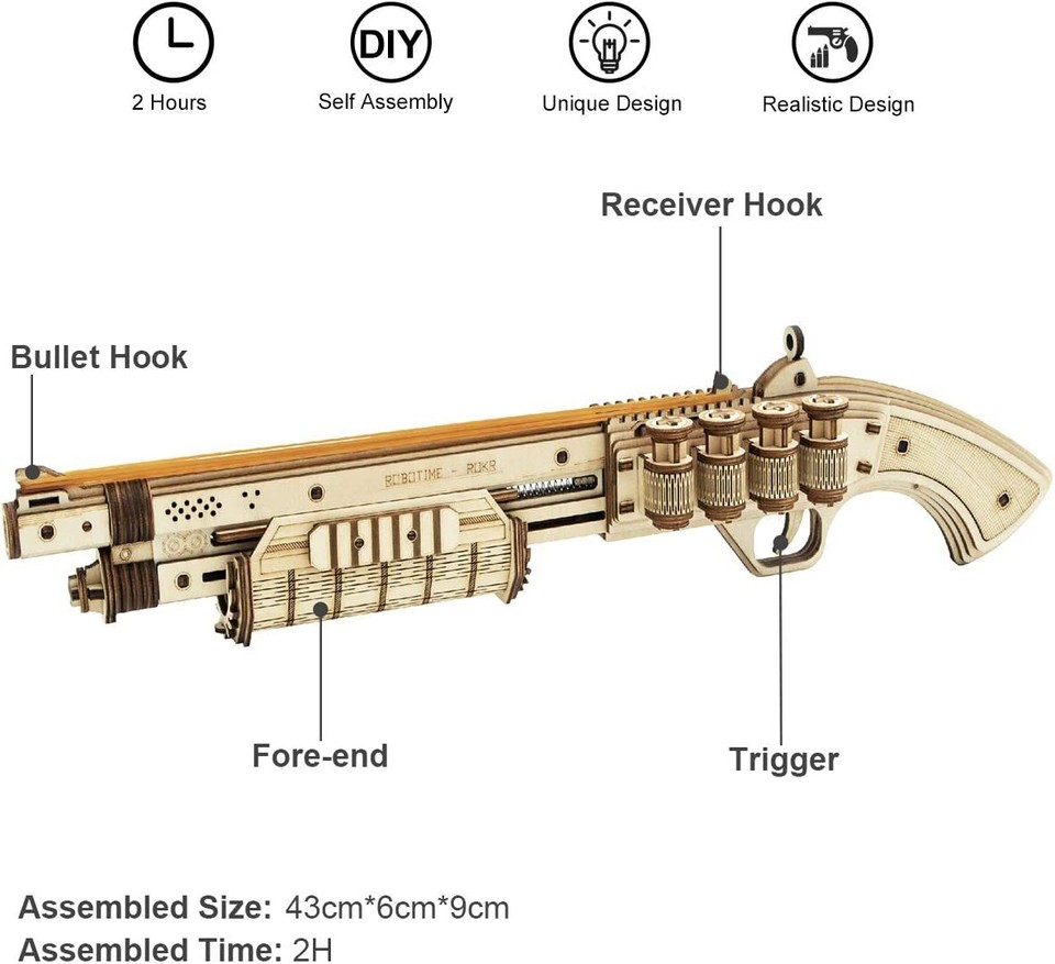ROKR 3D DIY Wooden Puzzle Pistol Mechanical Gun Model Toy Boy Teens ...