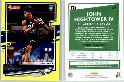 John Hightower IV 2020 Donruss Press Proof Yellow #278 Eagles RC Rookie ...