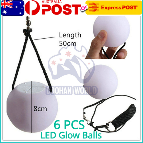 6Pcs Light Up Poi Thrown Balls LED Glow Light Upfor Rave Belly Dancer ...