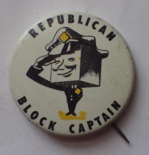 1950s Republican Block Captain Ike Eisenhower 1 5/8” litho pinback ...
