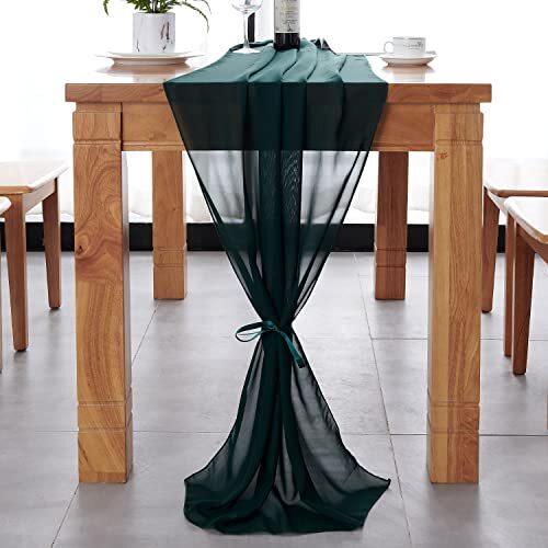 4packs Dark Green Chiffon Table Runner 27x120 Inches Long Sheer Table ...