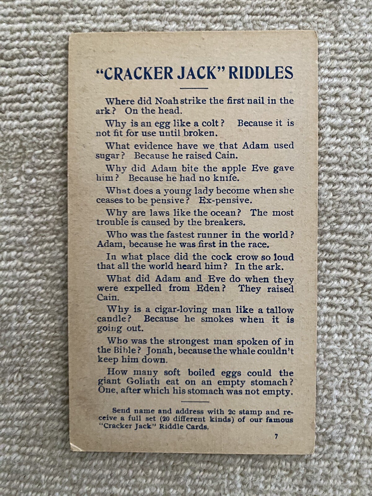 1910 Cracker Jack Prize “Riddles” Collection of 18 Cards | eBay