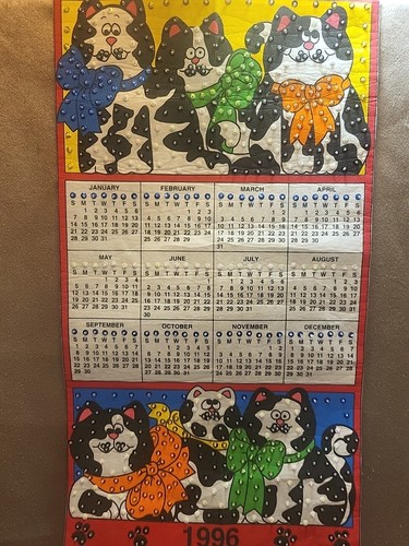 Vintage Cat Themed Sequined Felt Calendar 1996 | eBay