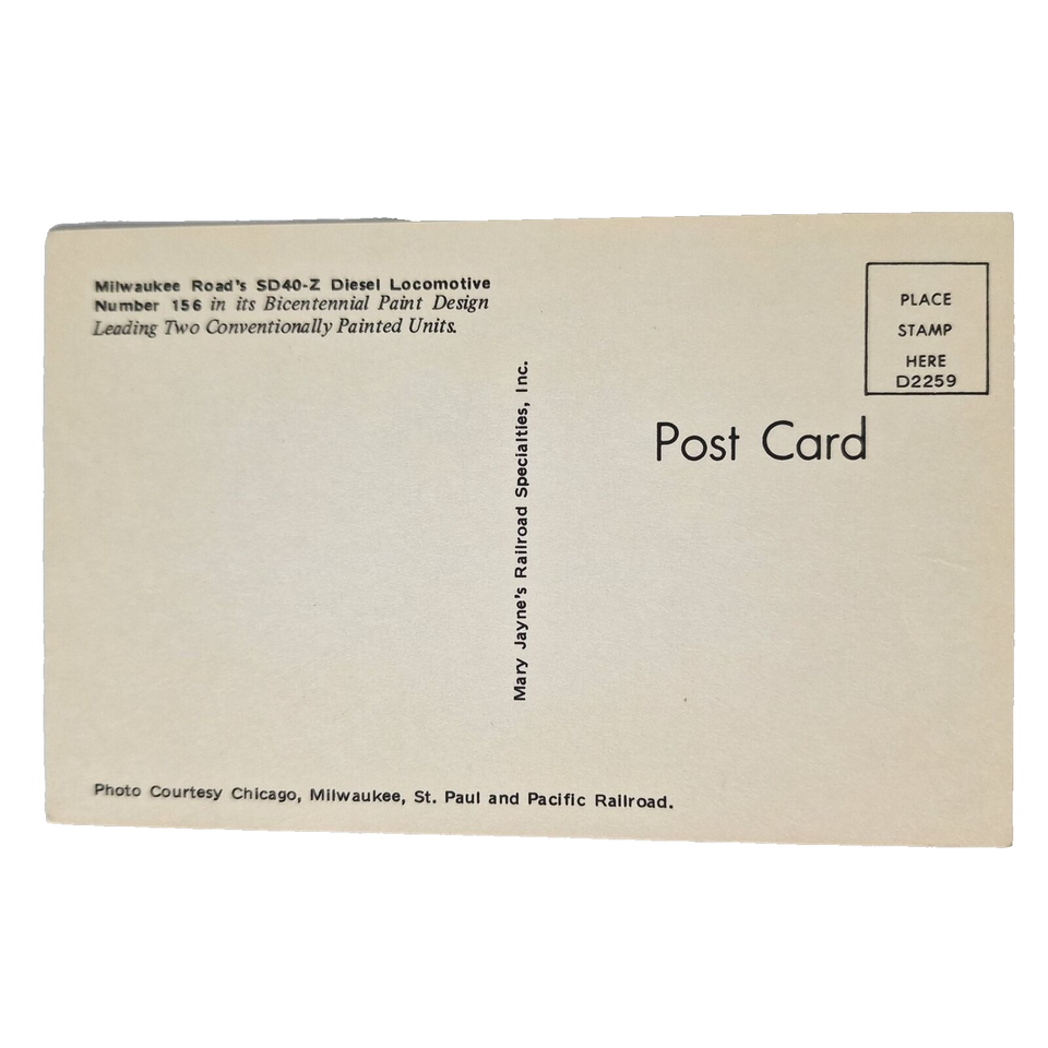 Postcard Milwaukee Road's SD40-Z Diesel Locomotive Number 156 Train ...