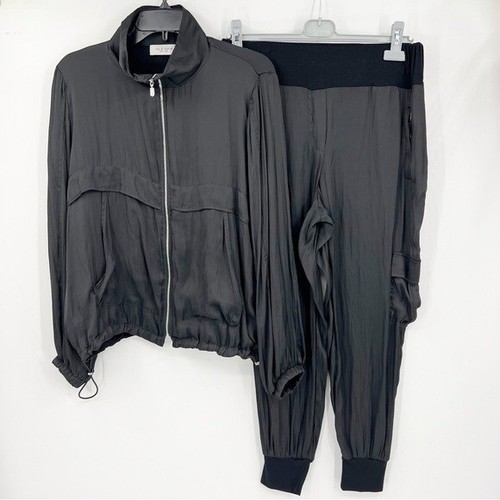 Lola & Sophie Black Satin Track Set Cargo Joggers Crop Drawstring ...