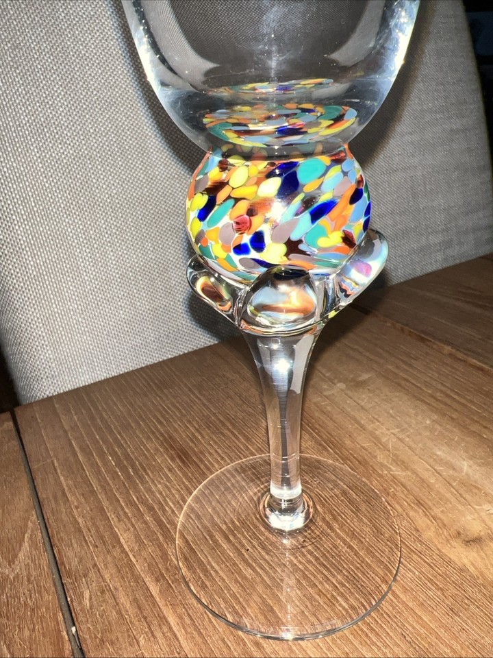 Czech Atelier Morava Stemware Confetti Art Glass Wine Stem Vintage 9.25 ...