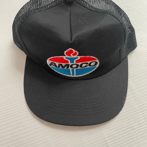 VTG AMOCO Oil Embroidered Black Unitog Mesh Snapback Trucker Hat One Size USA | eBay