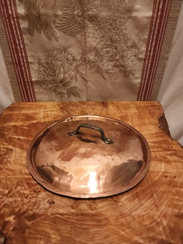 Antique Copper Lid for 25cm Saucepan with Wrought Iron Handle; Fitted ...