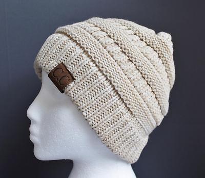 Cream Off white ski hat chunky thick knit slouch cap beanie winter ...