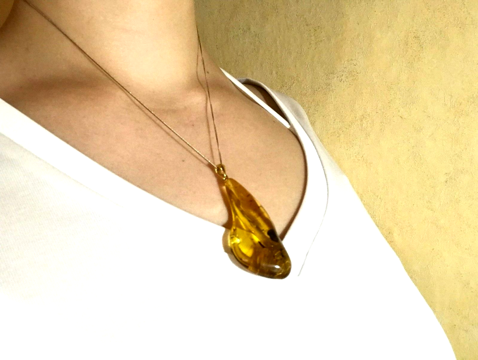 Amber Pendant 6 Insects Fossil Insect Inclusion Silver 925 Gold Plated ...