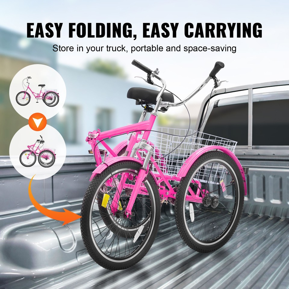 26" 1-Speed Adult Tricycle 3-Wheel Foldable Bike w Basket Heavy Duty | eBay