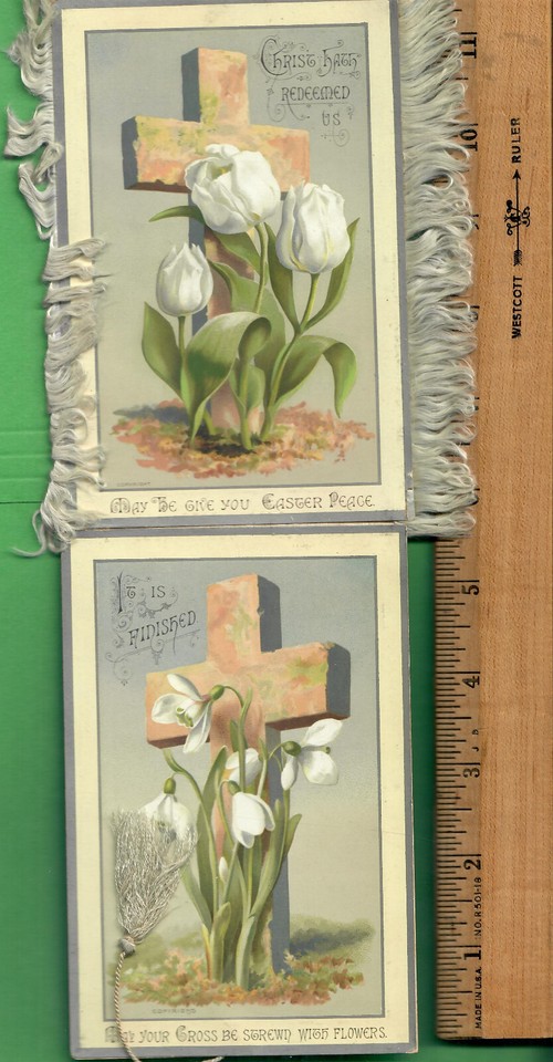 c. 1880 VICTORIAN EASTER CARD - 2 PANELS - FOLDS - TUCK STYLE - FRINGED ...