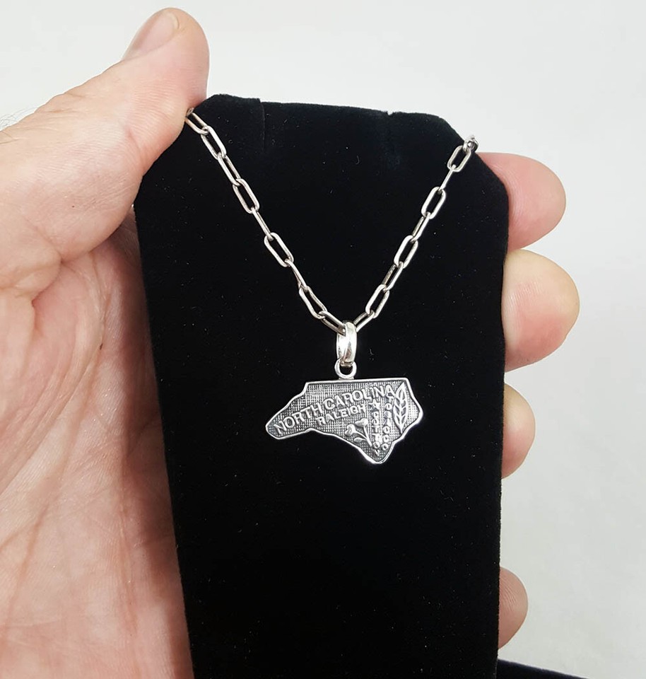 Sterling Silver North Carolina State Pendant or Charm for Bracelets or ...