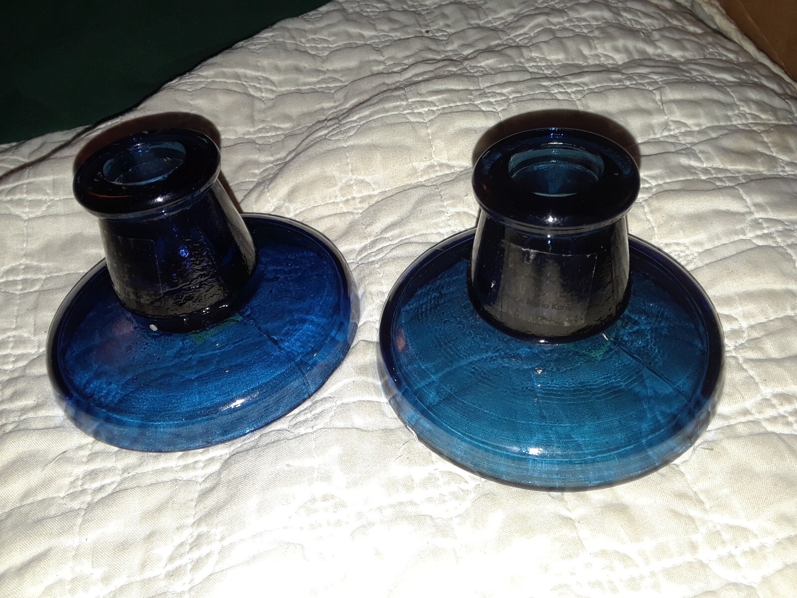Set 2 IKEA Cobalt Blue Round Glass Candle Stick Holder Maria Kariis 200 ...