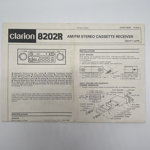 Vintage Clarion Model 8202R Original Owners Guide Manual | eBay