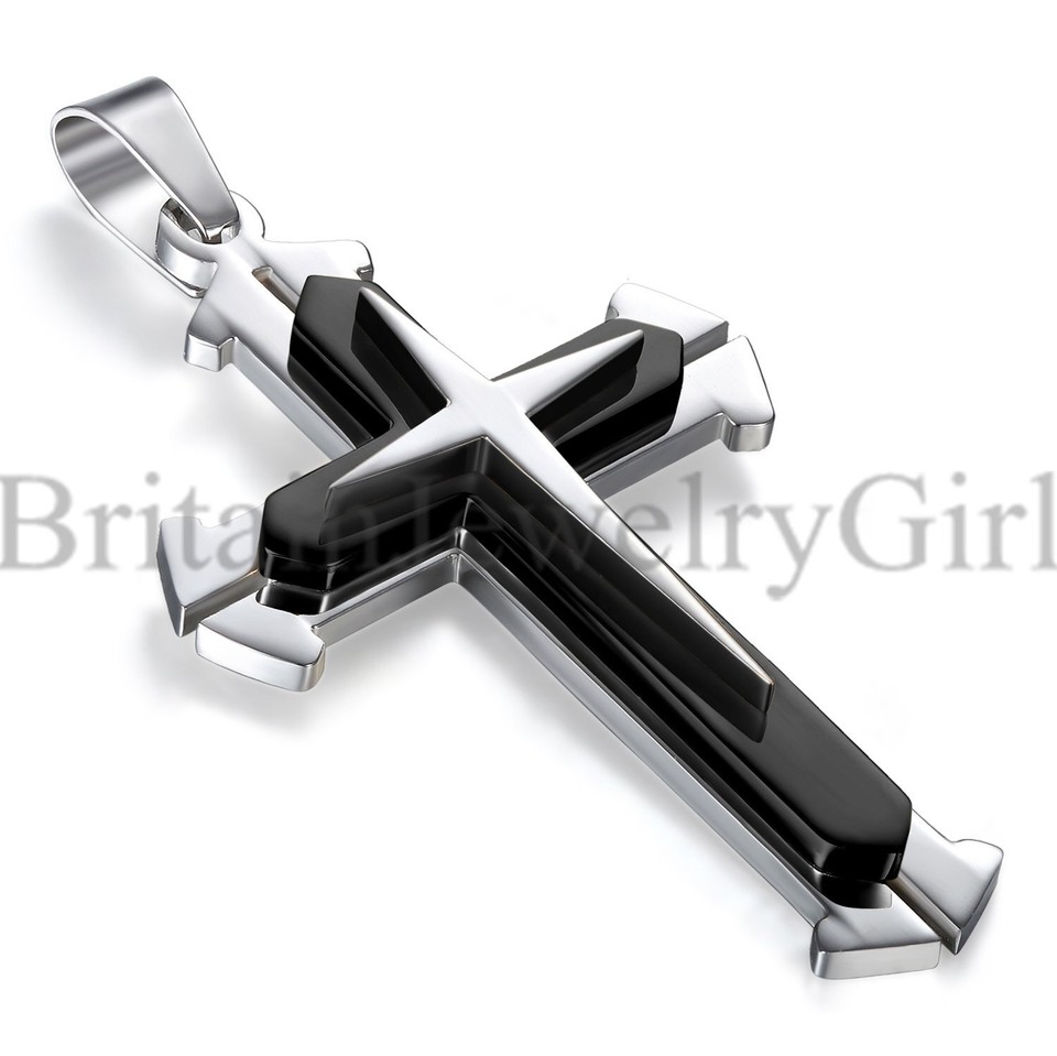 22" Stainless Steel Multilayer Cross Pendant Prayer Chain Necklace for ...