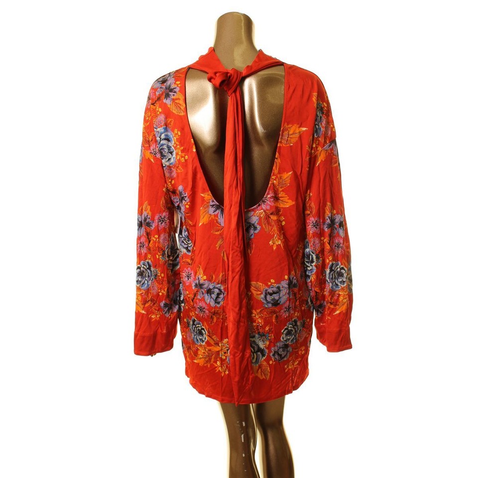 FREE PEOPLE Women's Open Back Mock Necktie Floral Shift Dress TEDO | eBay