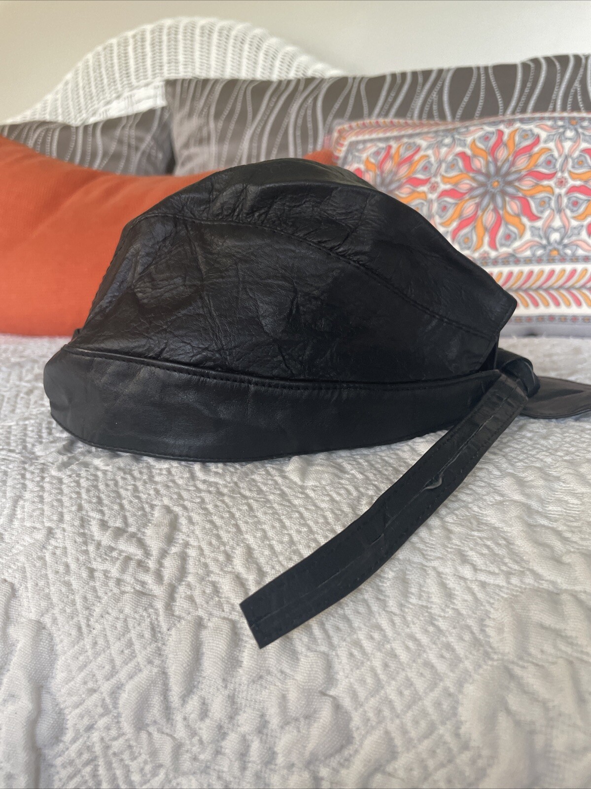 Black Leather Durag Du-rag Wave Cap Hat Doo Rag Bike… - Gem