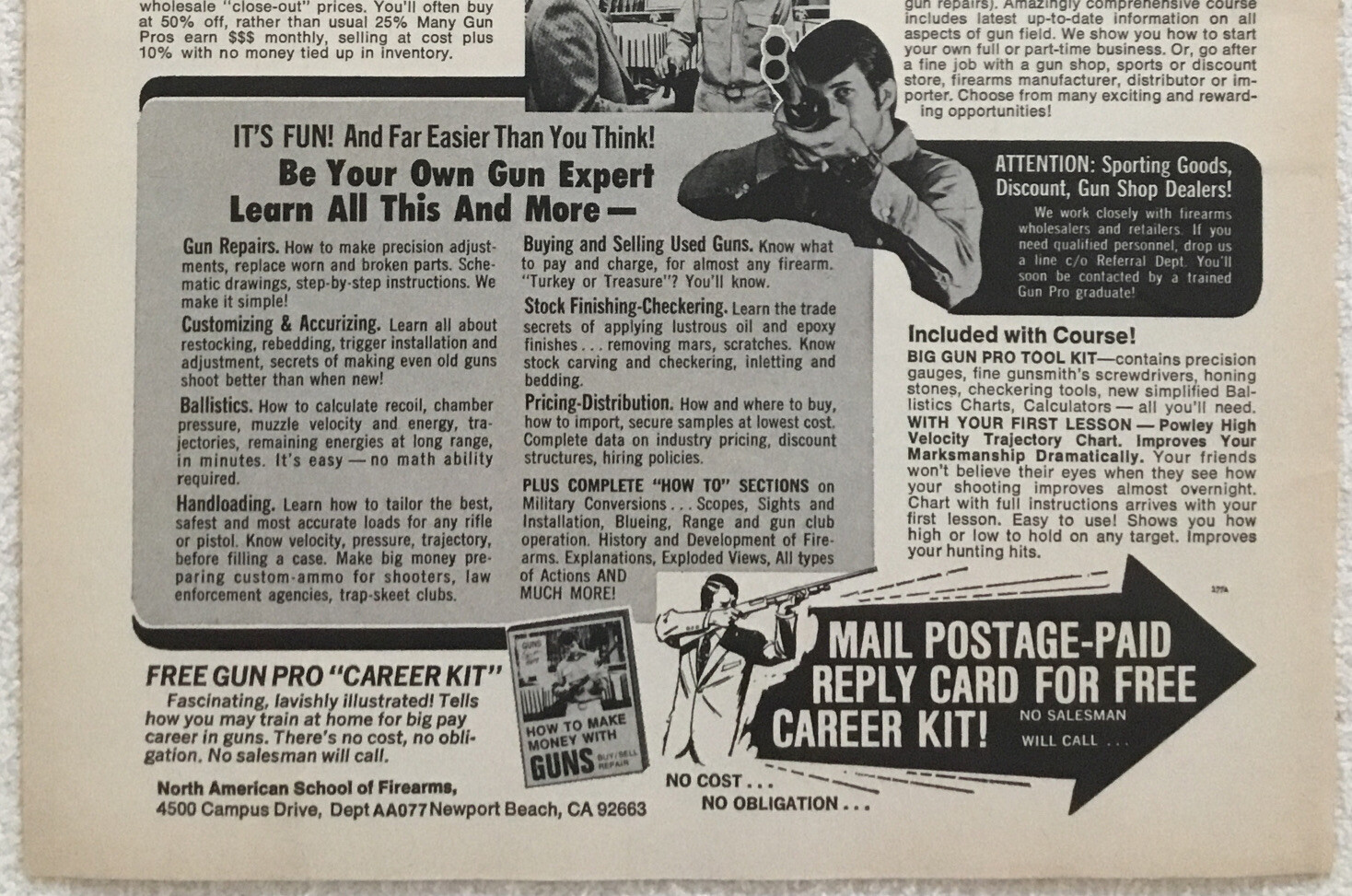 Vintage 1977 Become a Gun Pro Print Ad North American School of ...