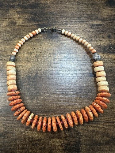 Native American Navajo orange spiny oyster Shell & white shell bead ...