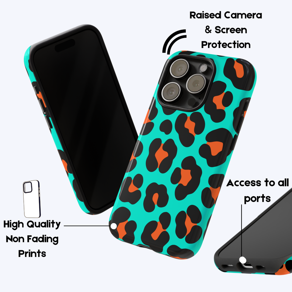 Teal Leopard Print iPhone Case – Trendy Cheetah tough Protective Phone ...