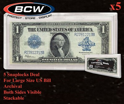 5 BCW Currency Banknote Snaplock Quality Slabs For LARGE Modern Dollar ...