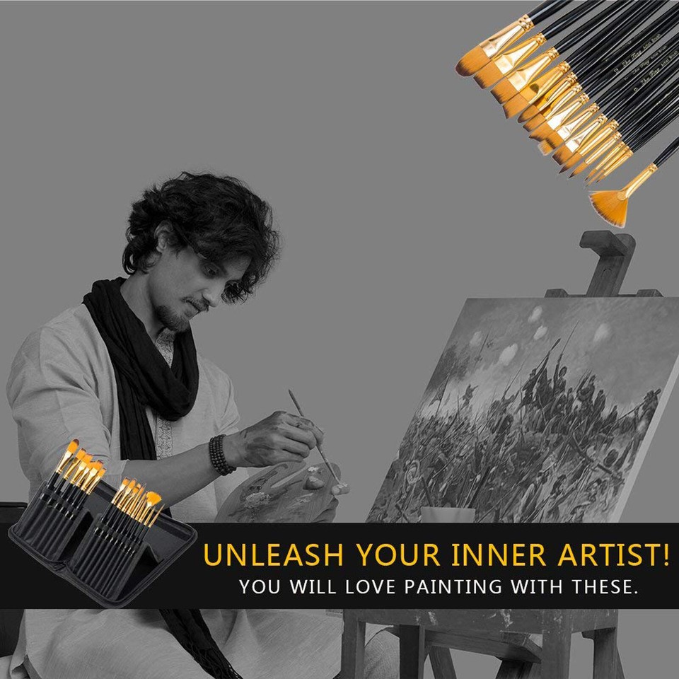 Strong Adsorption&Even Coloring, Artist Paintbrush Set 15Pcs Brushes ...