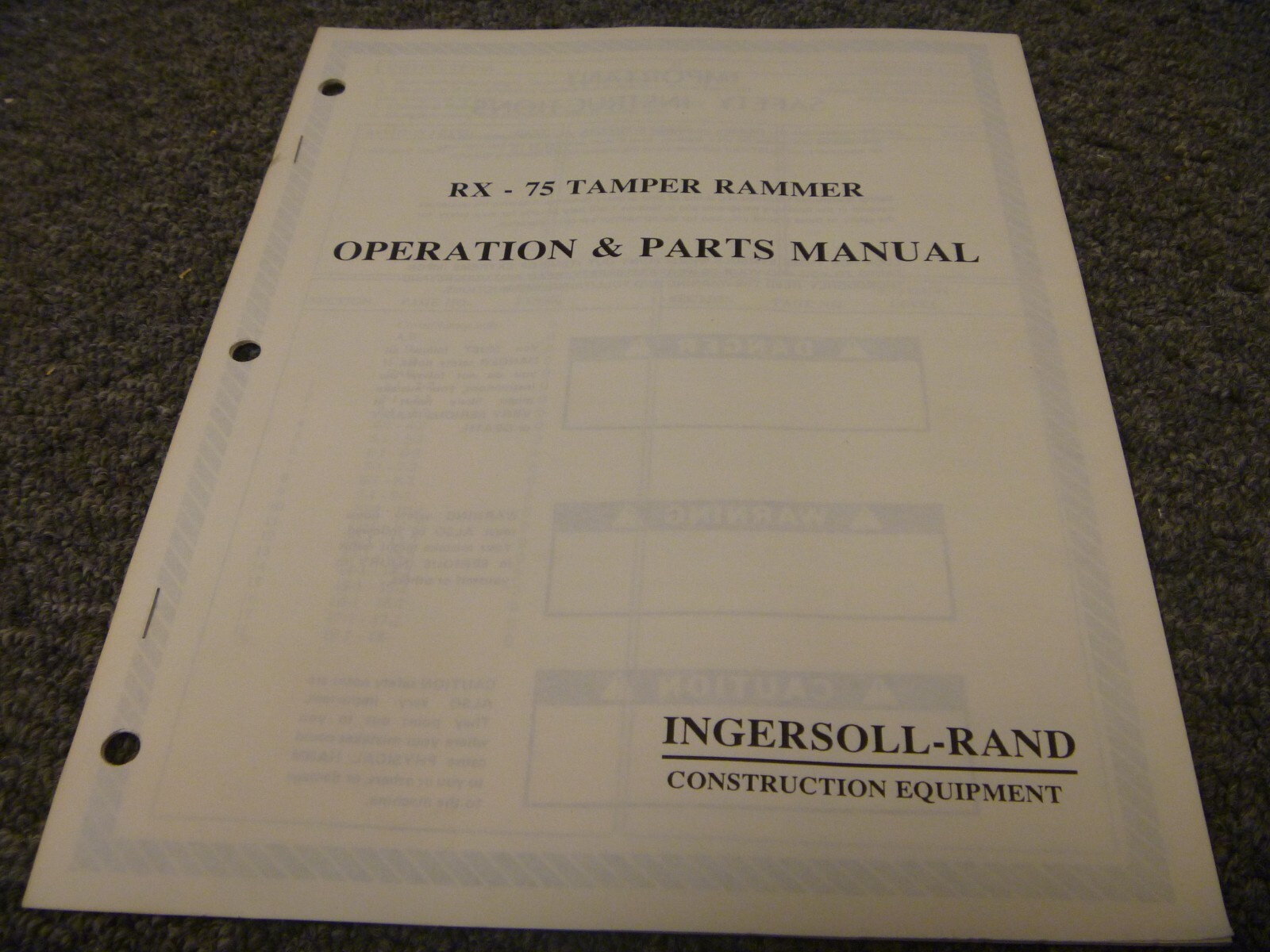 Ingersoll-Rand RX-75 Tamper Rammer Owner Operator Manual & Parts ...