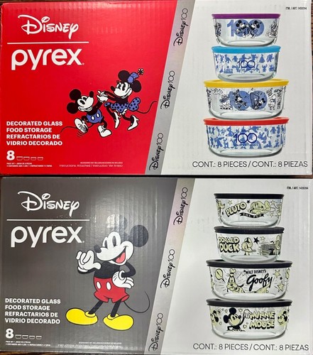 Disney 100 Year Anniversary 8 Pieces Pyrex Glass Food Storage 4 Bowls ...