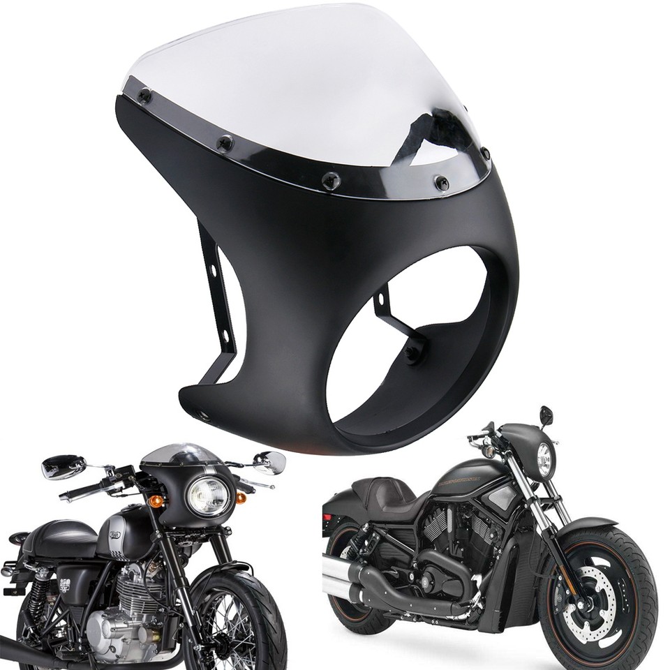Universal Black Motorcycle 7" Headlight Windshield Fairing Windcreen | eBay