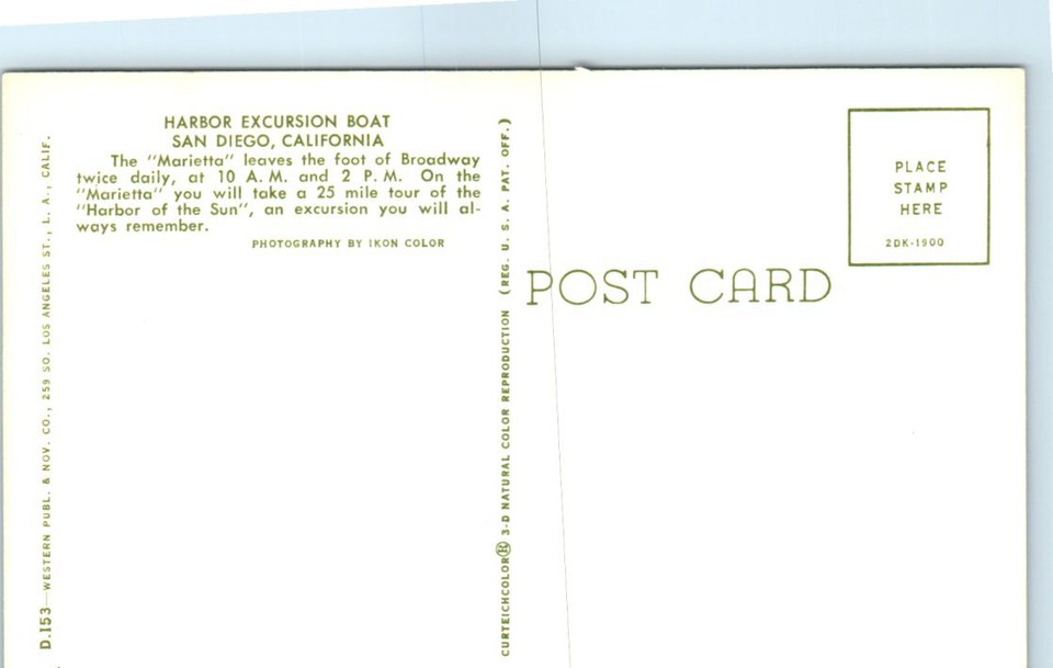 Postcard - Harbor Excursion Boat, San Diego, California | eBay