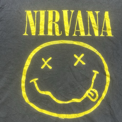Nirvana Smiley Face T-Shirt Mens L Black Yellow Concert Rock Band ...