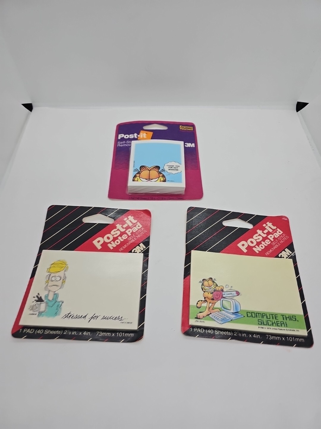 3x Garfield Post-It Pad Sticky Note Vintage 3M 1990-94 Compute This ...