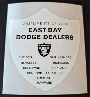 Vintage NFL Oakland Raiders East Bay Dodge Dealership window decal ...