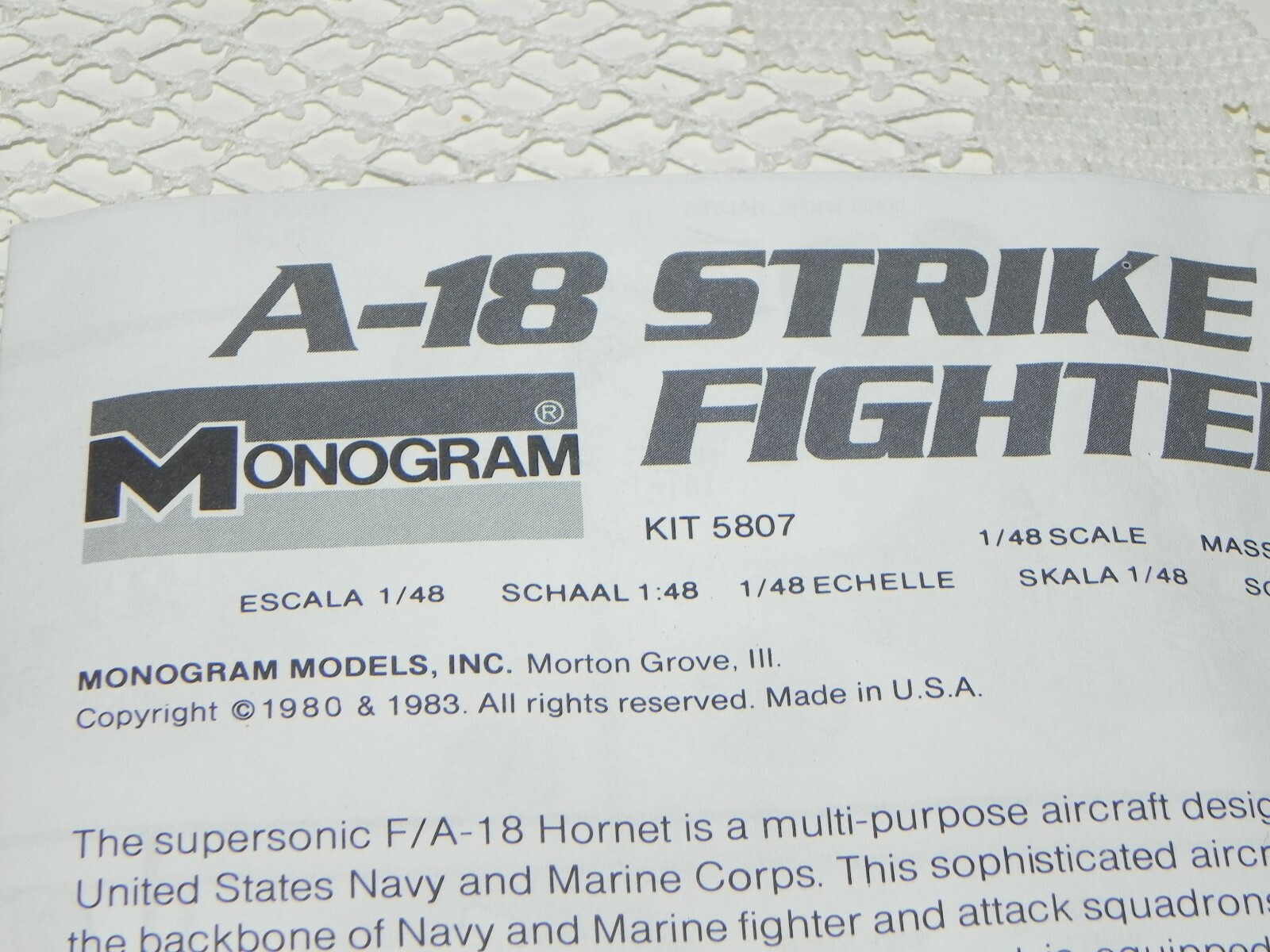 A-18 Strike Fighter in 1/48 Scale Monogram Kit 5807 for sale online | eBay