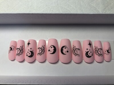 Matte pink Luna moon Press On nails | eBay