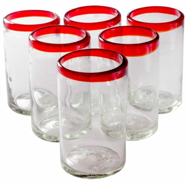 Orion Mexican Glassware Red Rim 16 Oz Tumbler - Set of 6 for sale ...